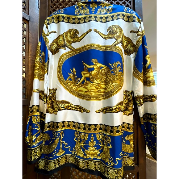 Versace | Shirts | Authentic Versace Mens Blue Printed Silk Shirt ...